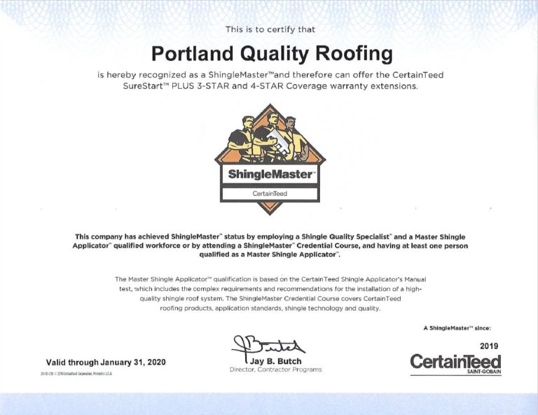 Certifications - Portland Quality Roofing Inc